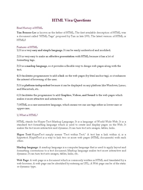 Html Viva Questions Pdf Html Element Html