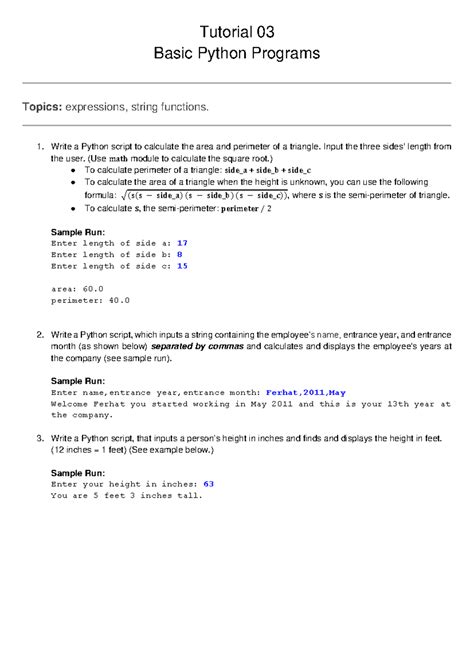 Tutorial 03 Exercise Tutorial 0 3 Basic Python Programs Topics