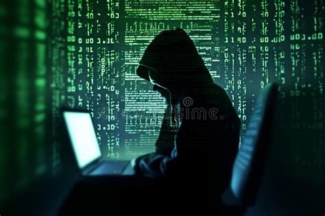 Hacker Front Of His Computer Committing Digital Cybercrime Generative Ai Stock Image Image Of