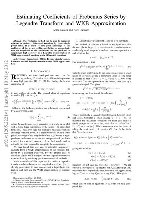 Pdf Estimating Coefficients Of Frobenius Series By Legendre Transform