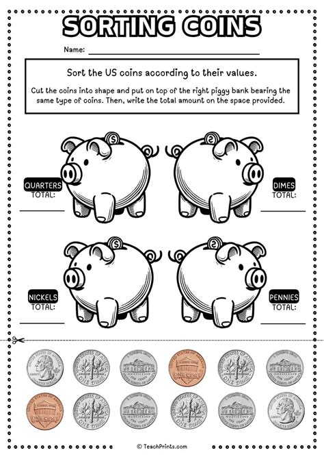 Free Sorting Coins Worksheets Teach Prints