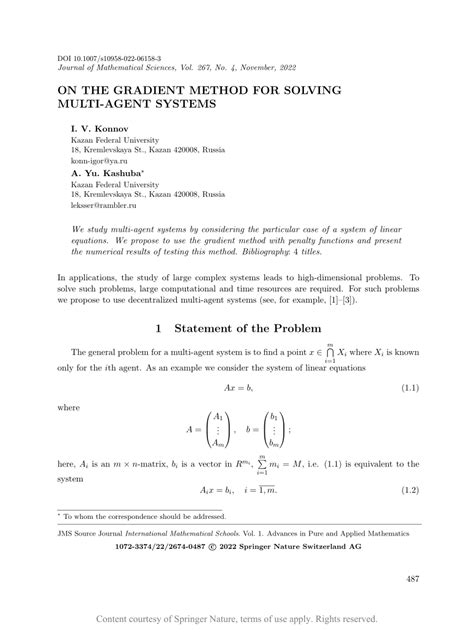 On The Gradient Method For Solving Multi Agent Systems Request Pdf