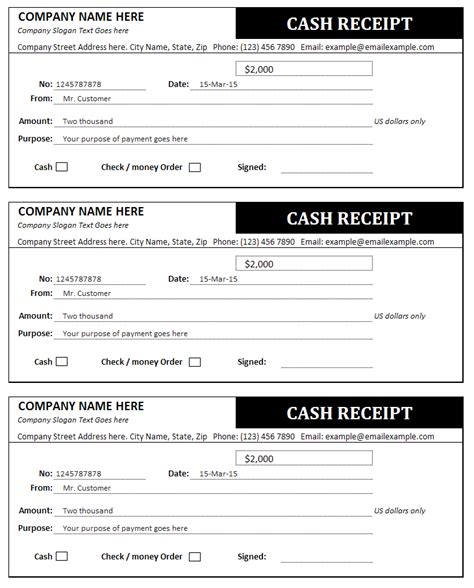 Cash Receipt Template Excel