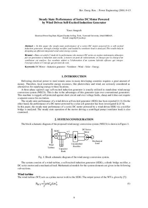 Pdf Steady State Performance Of Series Dc Motor Powered By Wind Driven Self Excited Induction