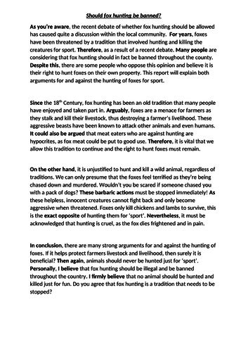 Fox Hunting Balanced Argument Ks2 Teaching Resources