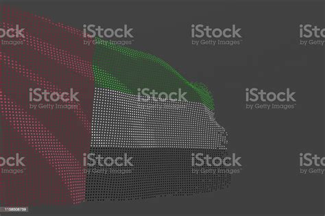 회색 배경에 빛나는 점 파도로 만든 아랍 에미리트 고립 플래그의 예쁜 디지털 그림 휴일 플래그 3d 그림 0명에 대한 스톡 사진