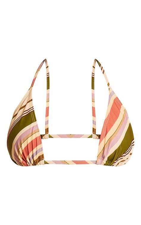Multi Diagonal Stripe Triangle Bikini Top Swimwear Plt
