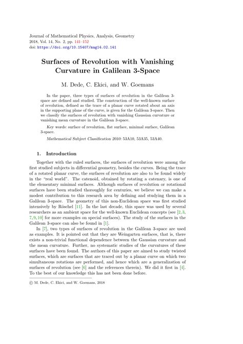 Pdf Surfaces Of Revolution With Vanishing Curvature In Galilean 3 Space