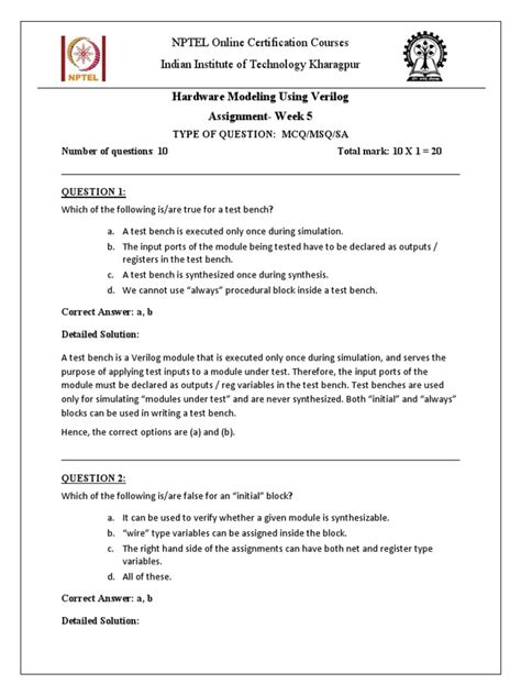 Hardware Modeling Using Verilog Assignment Week 5 Pdf Variable