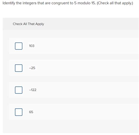 Solved Identify The Integers That Are Congruent To 5 Modulo