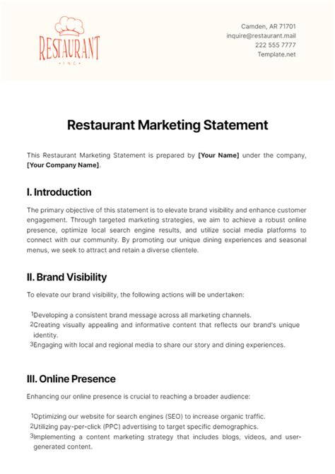 Free Restaurant Marketing Statement Template To Edit Online