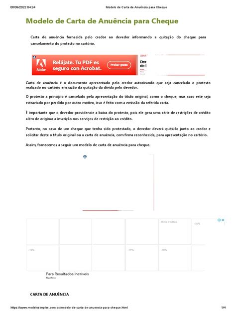 Modelo De Carta De Anuência Para Cheque Pdf Cheque Banco Crédito