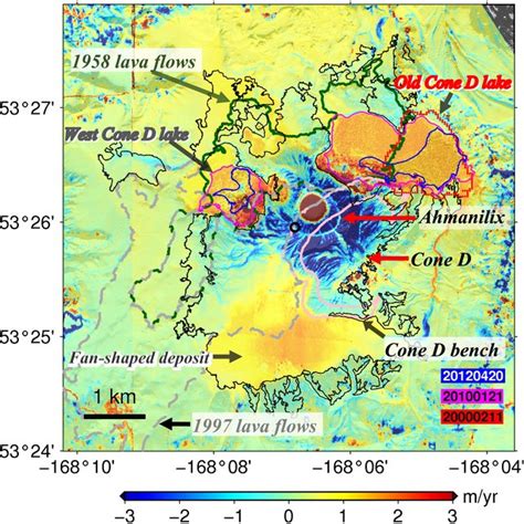 Colorscale Map Of Posteruptive Elevation Change Rate The Background Download Scientific