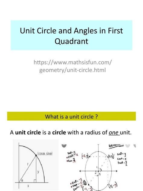 unit circle and angles in first quadrant ppt pdf