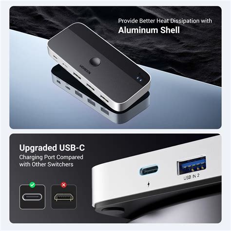 Ugreen Usb 3 0 Switch 2 Computers Sharing Usb C And A Devices 4 Port Usb