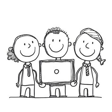 Group Of Animated Stick Figures Engaged In Collaborative Discussion Around Laptop Generative Ai