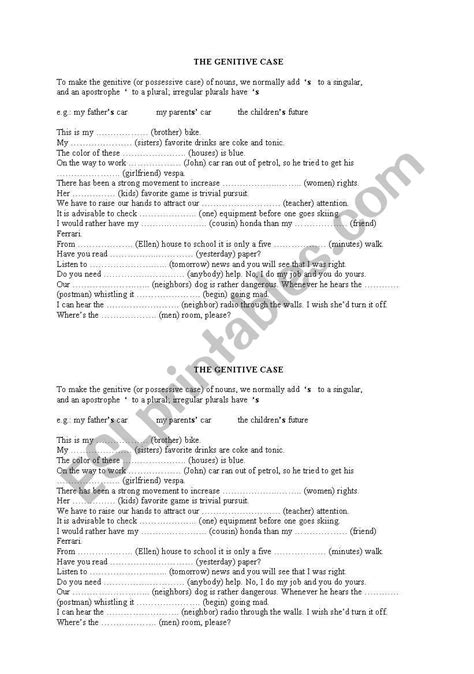 The Genitive Case Esl Worksheet By Suberoro