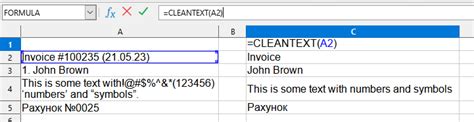 cleantext function libreoffice calc