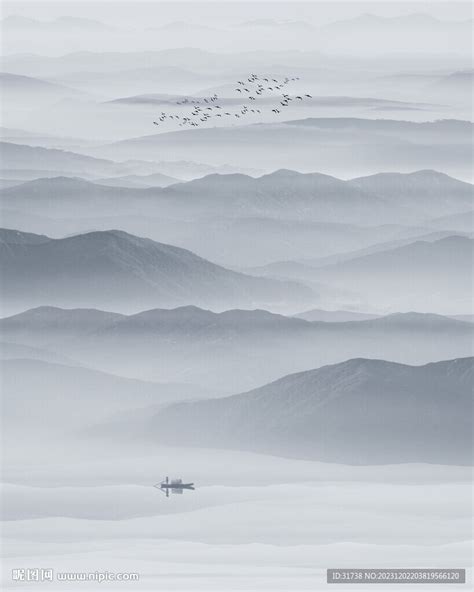 竖幅水墨山水画设计图 风景 Psd分层素材 设计图库 昵图网