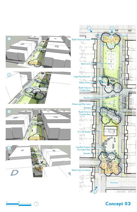 Urban Courtyard Sketch Plan Rendering Landscape Architecture Park Parking Design Plan Sketch