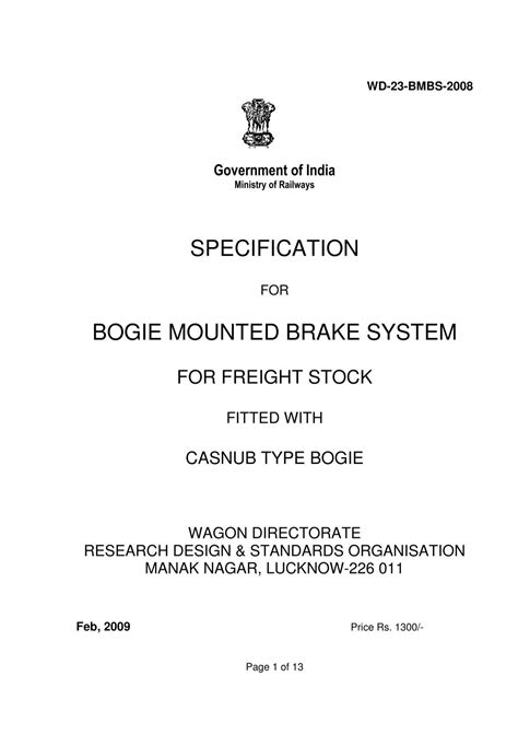 Specification Rdso Indian Railway
