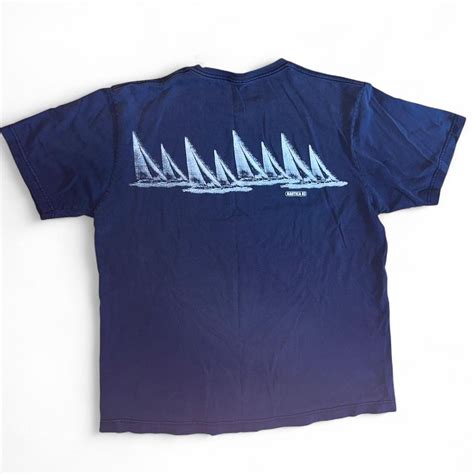 Navy Nautica Vintage Tee With White Sailboats Depop