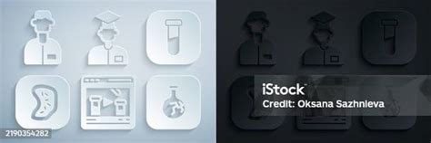 화학 물질 온라인 시험관 및 플라스크 박테리아 금이 가 실험실 조수 및 아이콘을 설정합니다 벡터 3차원 형태에 대한 스톡 벡터 아트 및 기타 이미지 Istock