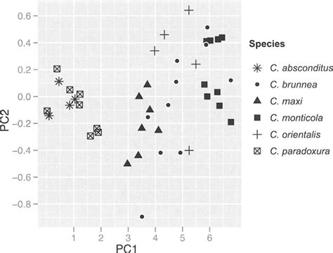 Bivariate Plot Of The St And Nd Principal Components Derived From Download Scientific Diagram