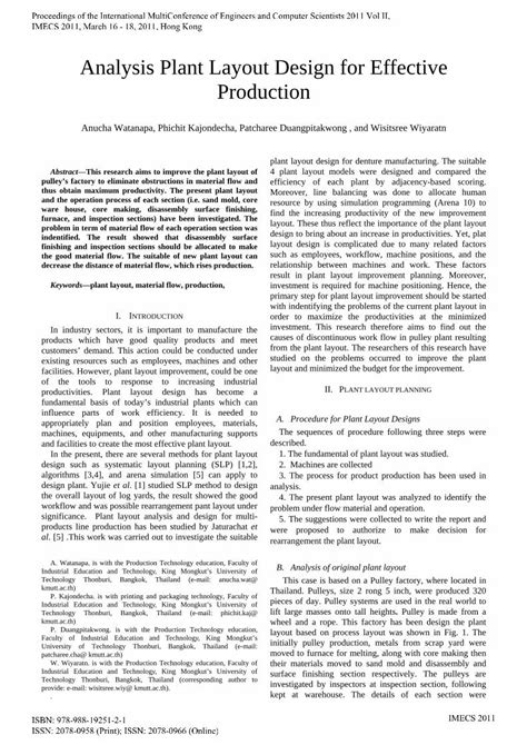 Pdf Analysis Plant Layout Design For Effective Production · Pdf Filekeywords—plant Layout