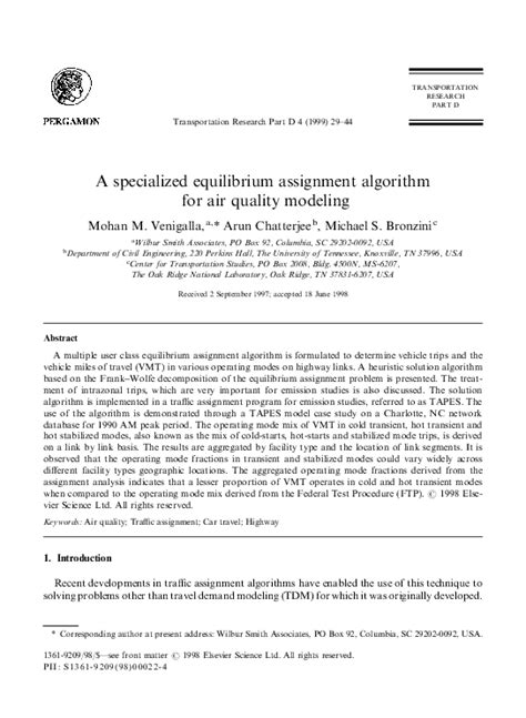 Pdf A Specialized Equilibrium Assignment Algorithm For Air Quality