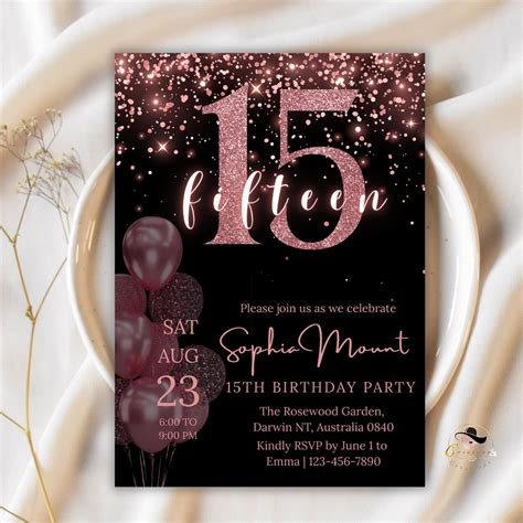 15th Birthday Invitation Girl Digital 15th Birthday Party Invite