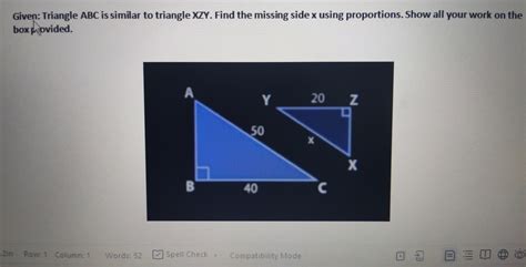 solved given triangle abc is similar to triangle xzy find the