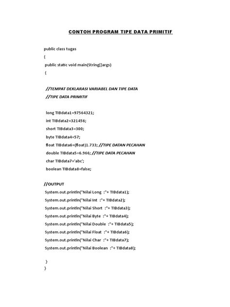 Contoh Program Tipe Data Primitif Pdf