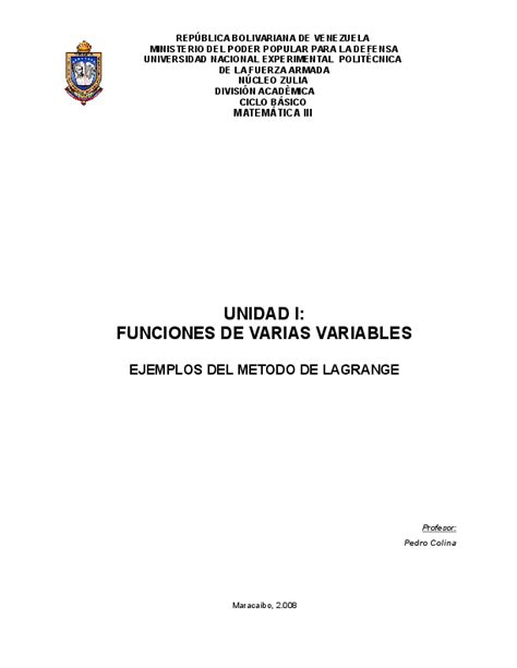 Doc Unidad I Funciones De Varias Variables