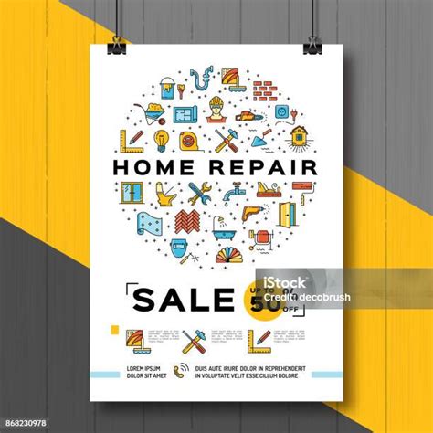 집 포스터 혁신 홈 서식 파일을 복구 합니다 판매 전단 벡터 평면 일러스트 레이 션 라인 아이콘 로고에 대한 스톡 벡터 아트 및 기타 이미지 Istock