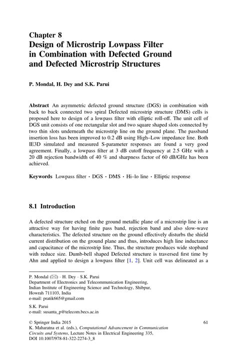 Pdf Design Of Microstrip Lowpass Filter In Combination With Defected Ground And Defected
