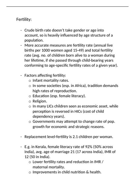 Summary Population A Revision Notes For Cie A Level Geography Unit 1