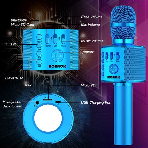 Bonaok Wireless Bluetooth Karaoke Microphone 3 In 1 Portable Handheld