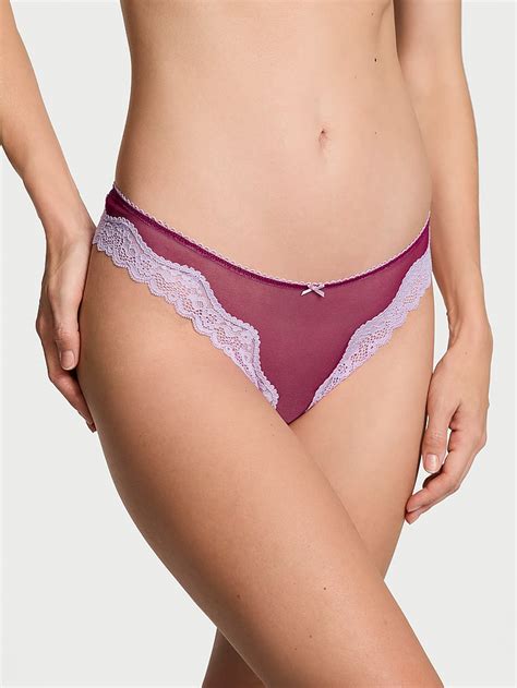 Tease Mesh Lace Trim High Leg Thong Panty Image Number Null