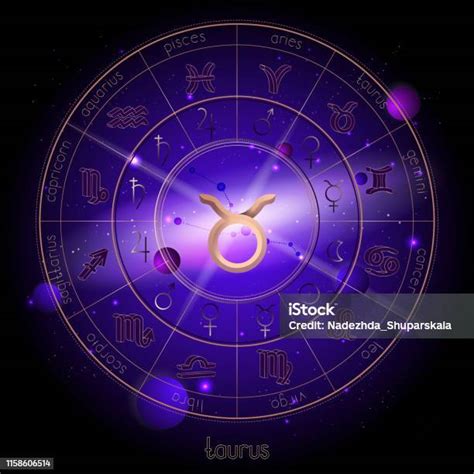 공간 배경에 대한 점성술 그림과 기호와 별자리 Taurus와 별자리 원의 벡터 그림 염소자리에 대한 스톡 벡터 아트 및 기타 이미지 염소자리 점성술 기호 게자리