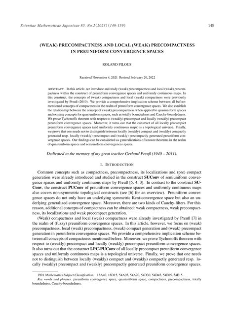 Pdf Weak Precompactness And Local Weak Precompactness In Preuniform Convergence Spaces