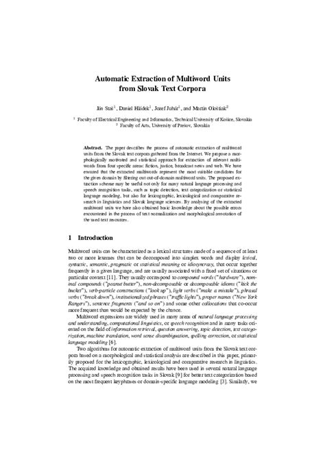 Pdf Automatic Extraction Of Multiword Units From Slovak Text Corpora
