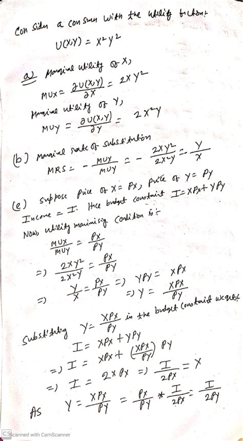 Consider A Consumer With The Utility Function U X Y X 2 Y 2 This