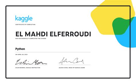 Mahdi El Ferroudi Completed The Python Course On Kaggle