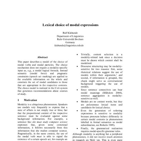 Lexical Choice Of Modal Expressions Acl Anthology