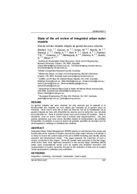 Pdf State Of The Art Review Of Integrated Urban Water Models