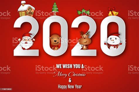 종이 예술과 휴일 개념으로 빨간색 배경에 Xmas 요소와 메리 크리스마스와 새해 축하의 종류를 잘라 벡터 일러스트 레이션 Eps10 0명에 대한 스톡 벡터 아트 및 기타