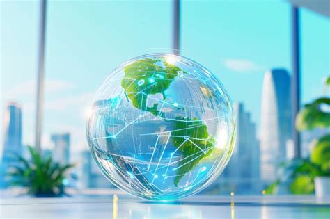 A 3d Globe With Interconnected Lines And Nodes Symbolizing Global Business Networking Stock