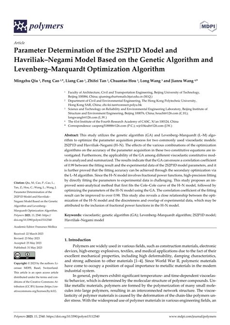 Pdf Parameter Determination Of The 2s2p1d Model And Havriliak Negami Model Based On The