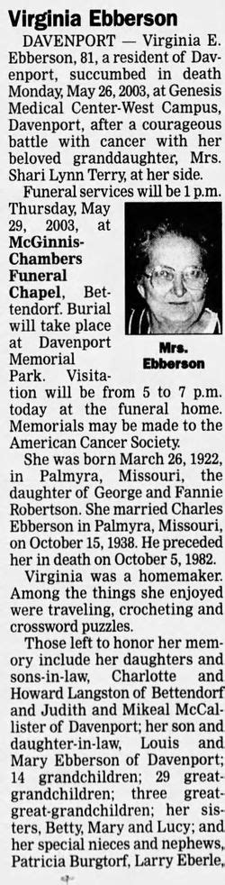 Virginia Ellen “virgie” Robertson Ebberson 1922 2003 Find A Grave
